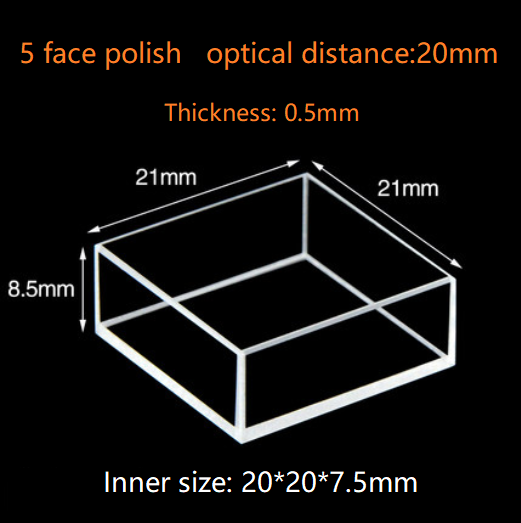 20mm Anti-corrosion Silica Fused Square Quartz Cuvette/Quartz Tank/Fiv ...